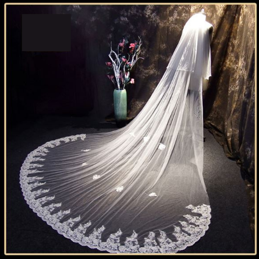 VT021c TWD Premium Bride Wedding Veil French Alencon Lace Cathedral ...