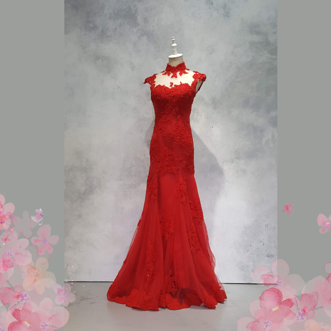 Evening Dress 73TYE01 Red Oriental Collar Trumpet 18 Oriental Cheong Evening Dress 73TYE01 Red Oriental Collar Trumpet 18 Oriental Cheong